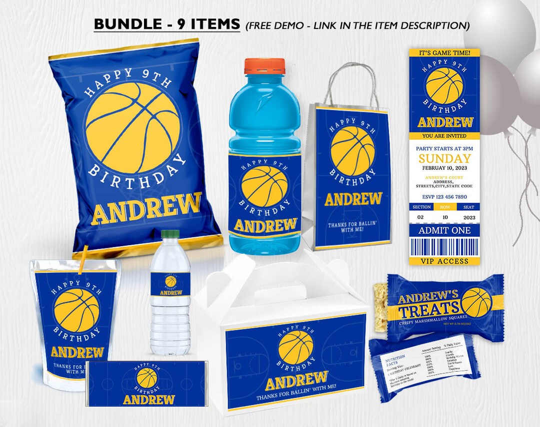 Basketball Birthday Bundle Set, Blue and Yellow Birthday Theme ...