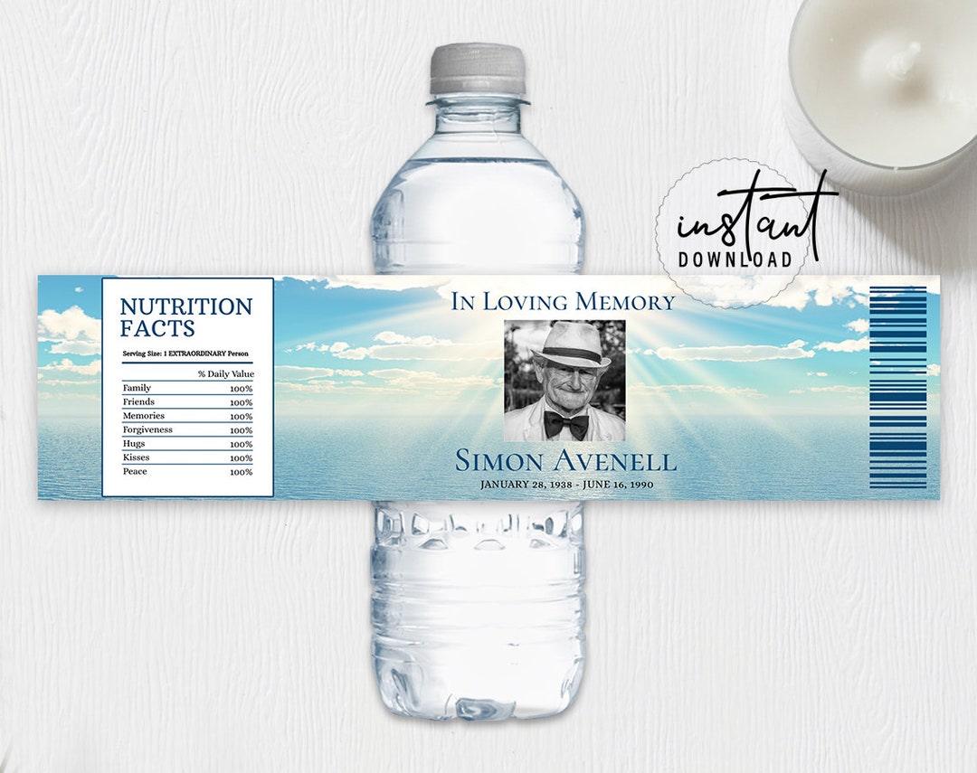 Funeral Water Bottle Label, Memorial Water Bottle, Blue Sky Water ...