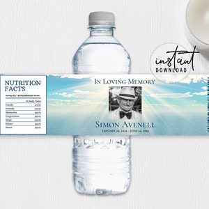 Funeral Water Bottle Label, Memorial Water Bottle, Blue Sky Water ...