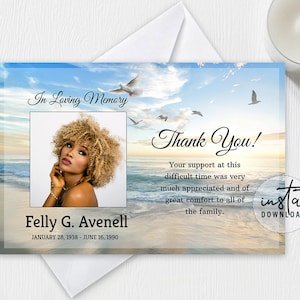 Funeral Thank You Cards Template, Memorial Thank You Cards, Ocean Theme ...