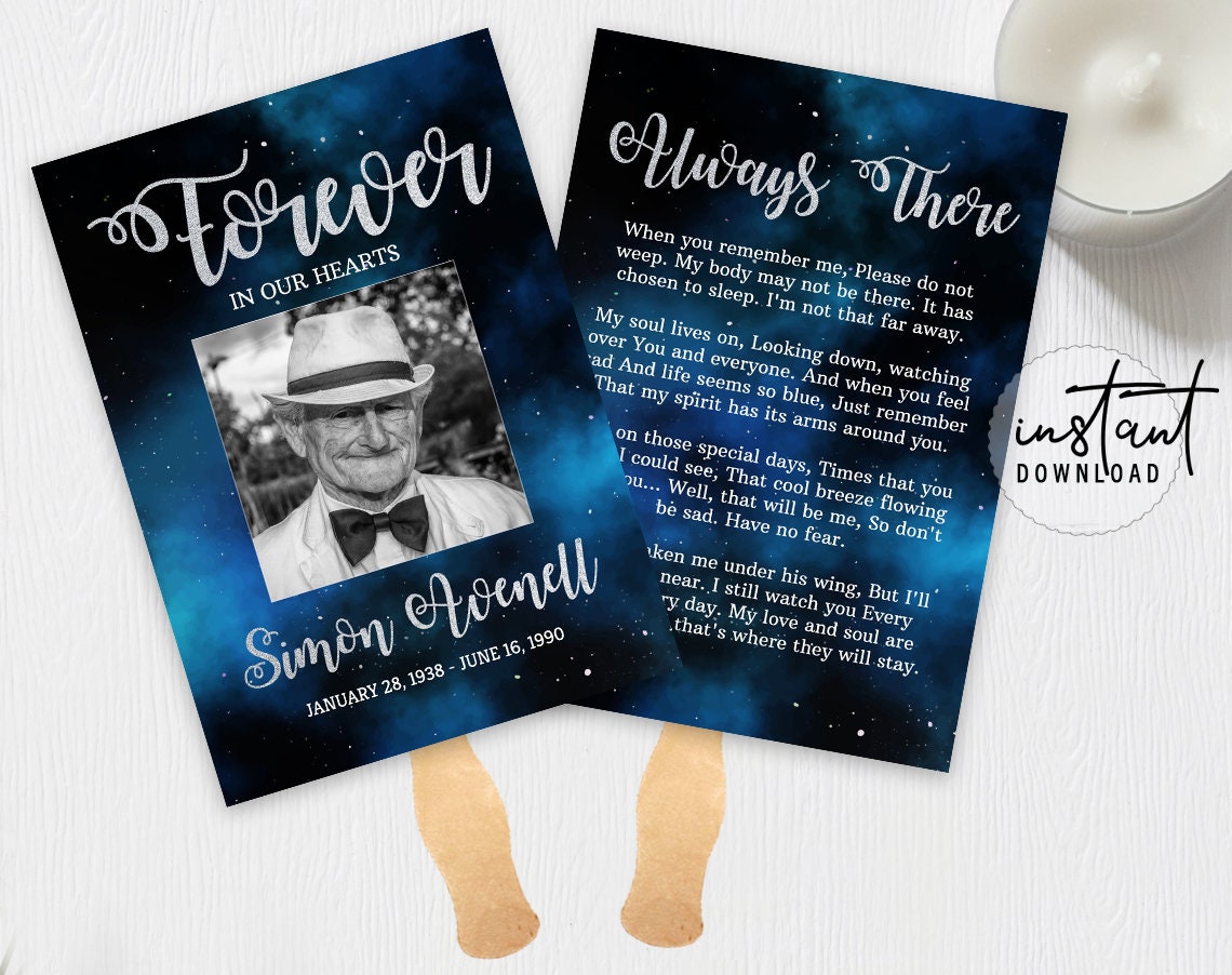 Funeral Program Fan Funeral Fans Template Blue Galaxy Theme - Etsy