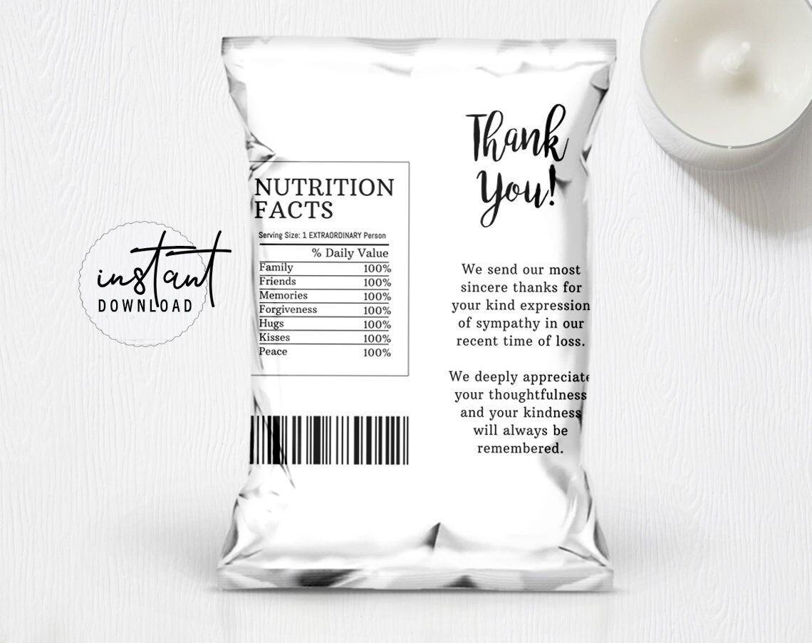 Funeral Chip Bag Label Memorial Chip Bag Minimalist Funeral - Etsy Israel