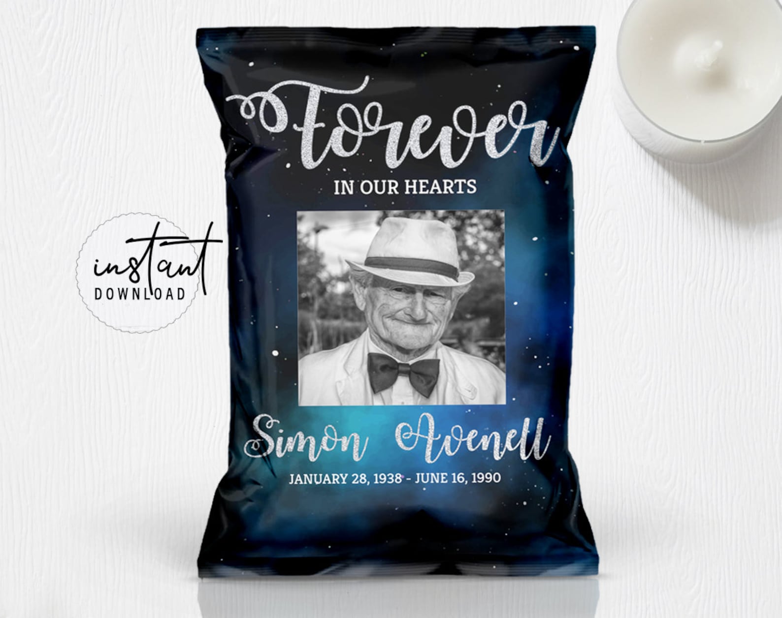 Funeral Chip Bag Label Memorial Chip Bag Blue Galaxy Theme - Etsy