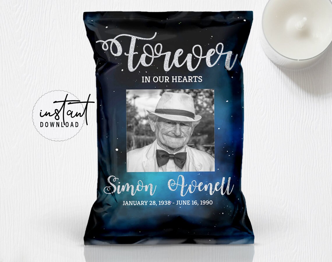 Funeral Chip Bag Label Memorial Chip Bag Blue Galaxy Theme - Etsy