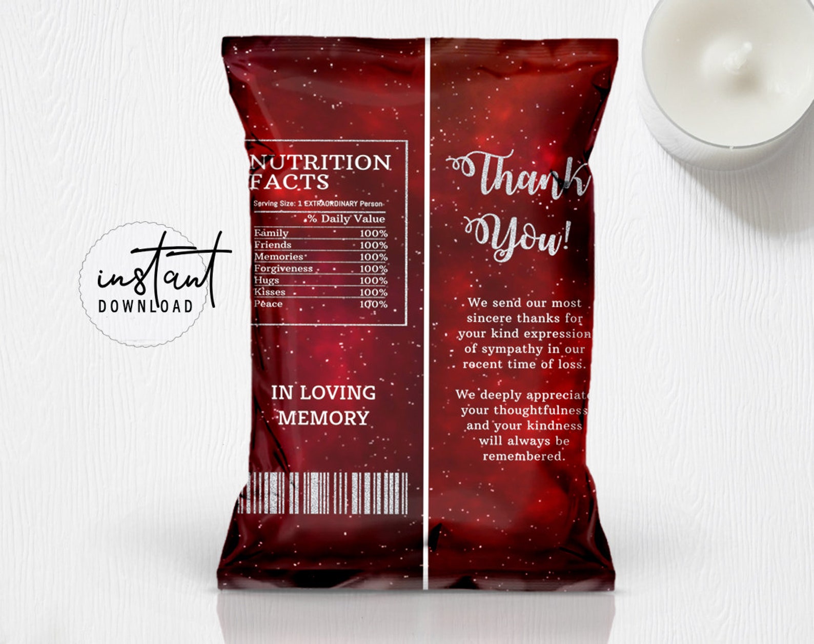 Funeral Chip Bag Label, Memorial Chip Bag, Red Galaxy Theme, Red Galaxy ...