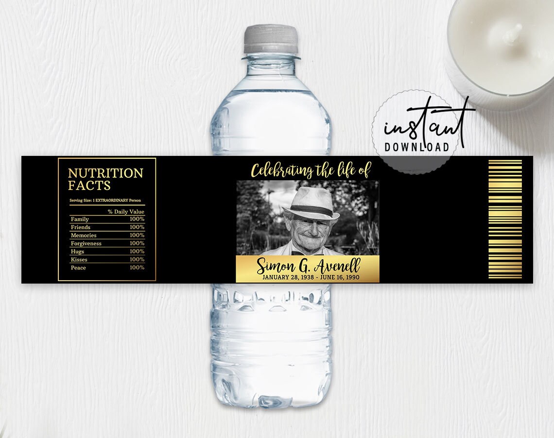 Funeral Water Bottle Label Memorial Water Bottle Black and - Etsy
