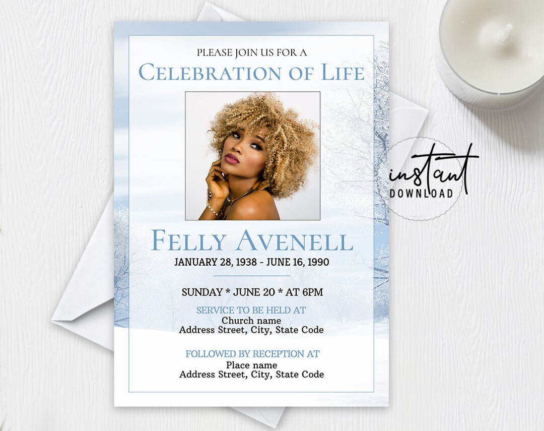 Editable Funeral Invitation Template, Celebration of Life, Obituary ...