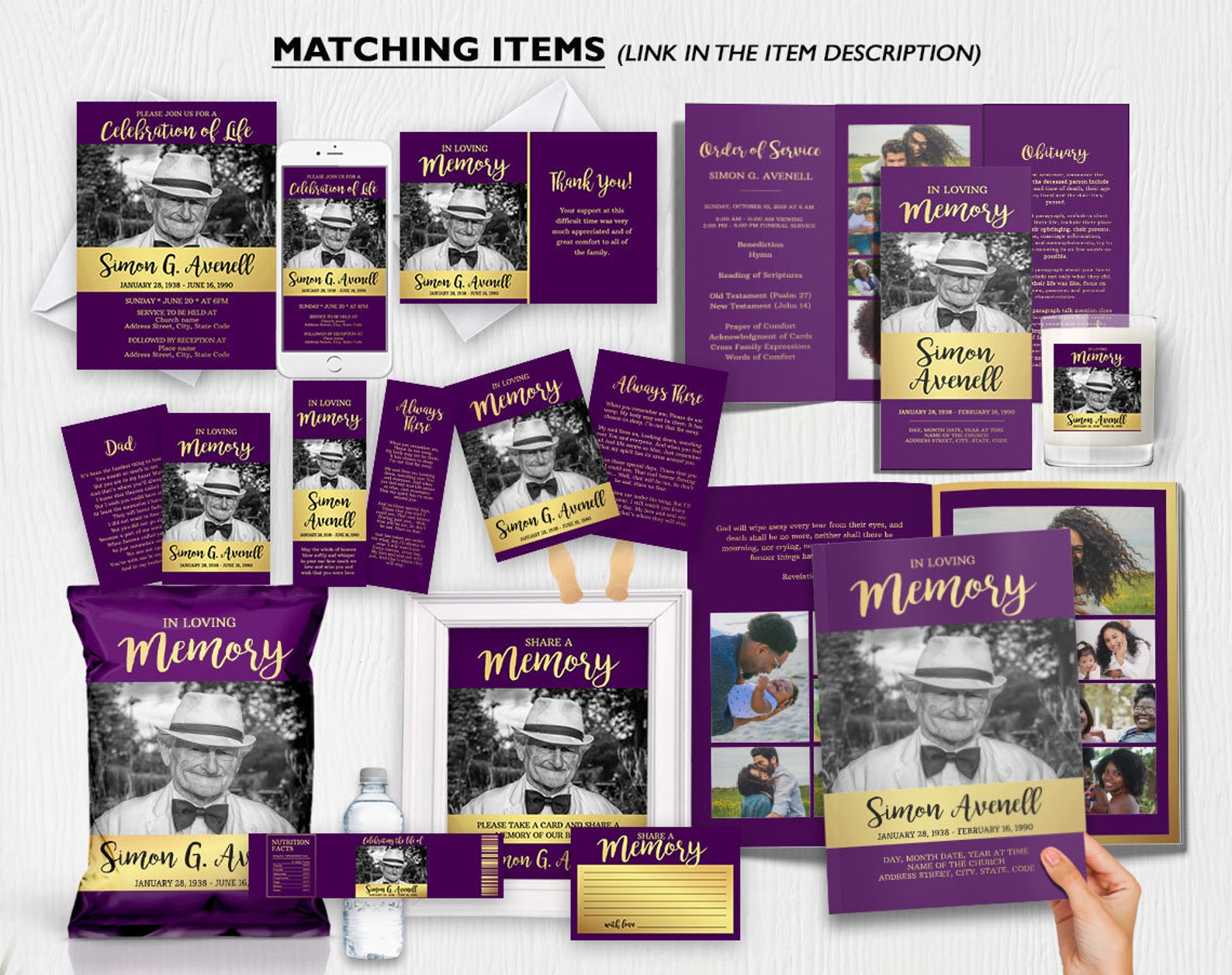 Funeral Water Bottle Label Memorial Water Bottle Purple and - Etsy