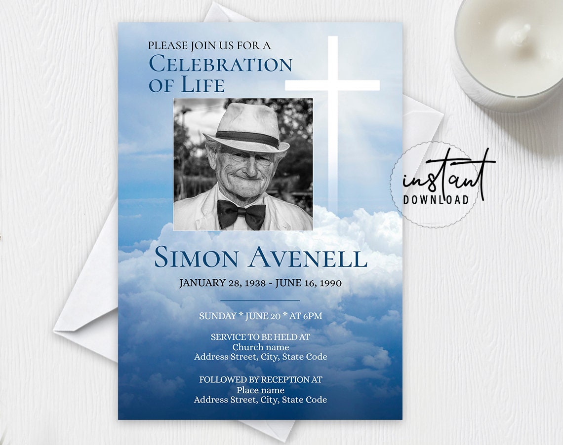 Editable Funeral Invitation Template Celebration of Life - Etsy