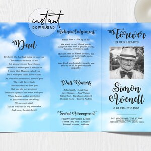 Trifold Funeral Program Template, Tri-fold Brochure, Blue Clouds Theme ...