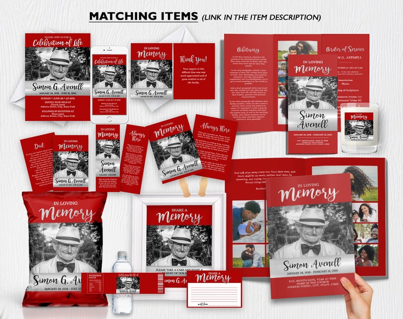 Funeral Water Bottle Label Memorial Water Bottle Red and - Etsy