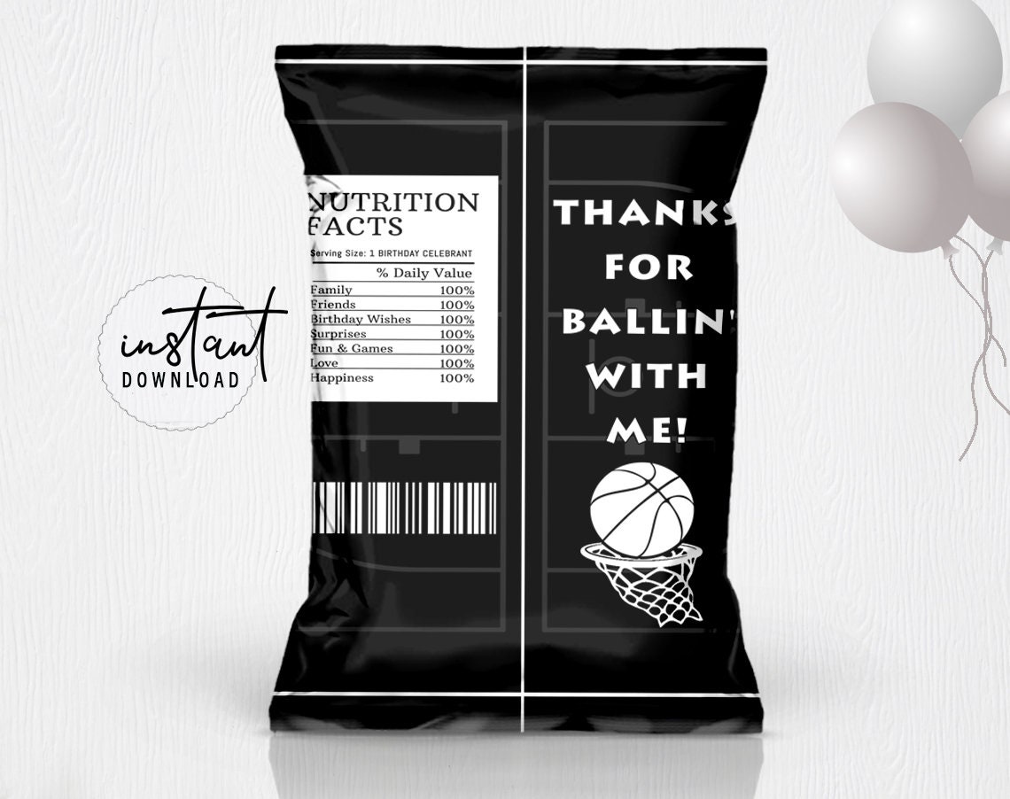 Basketball Chip Bag Label Chip Bags Party Favor Black and - Etsy