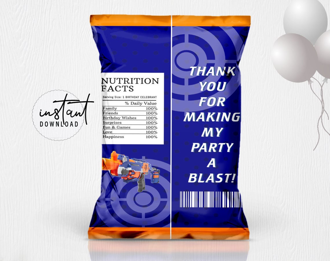 Dart Gun Chip Bag Label, Chip Bags Party Favor, Dart Gun Birthday Theme ...