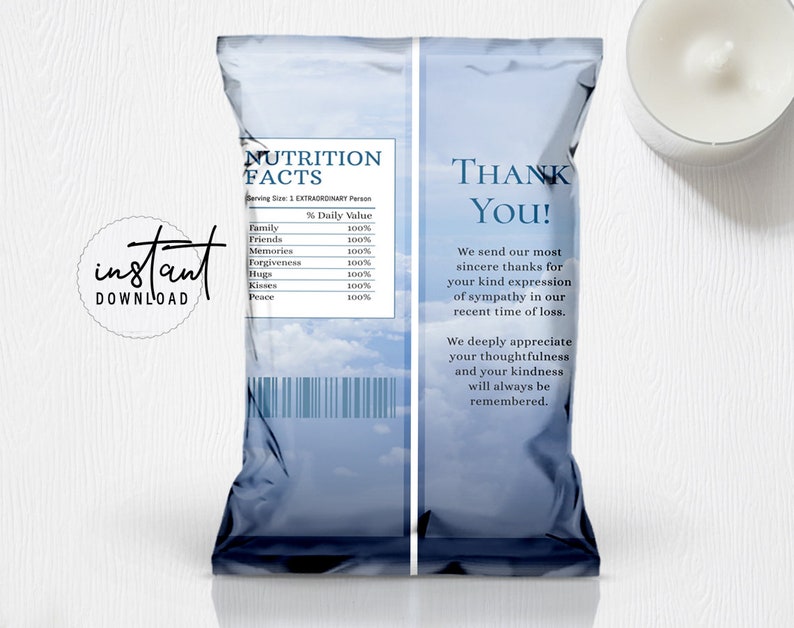 Funeral Chip Bag Label Memorial Chip Bag Blue Sky Cross - Etsy