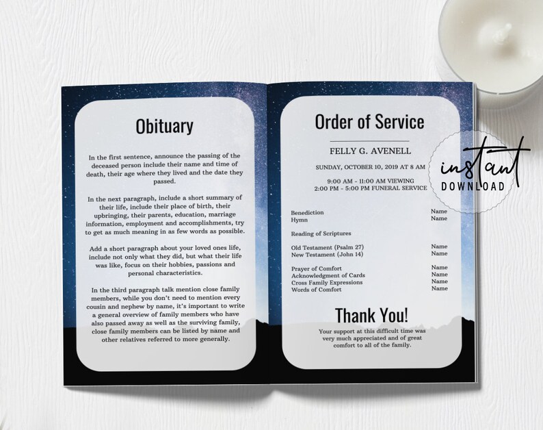 8 Page Funeral Program Template Editable Funeral Program - Etsy