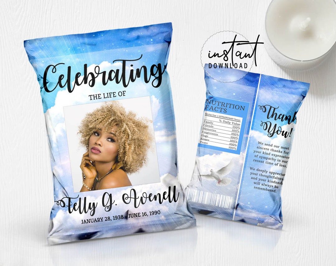 Funeral Chip Bag Label, Memorial Chip Bag, Funeral Clouds Theme, Clouds ...