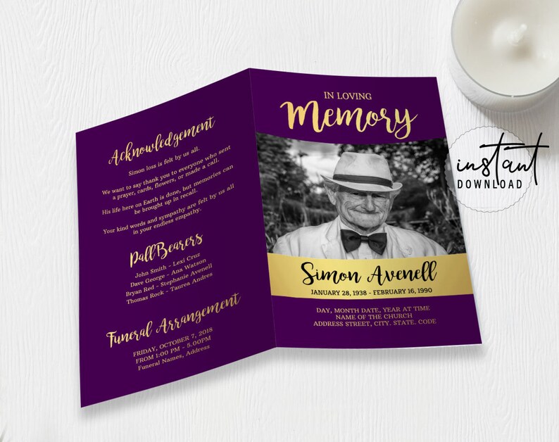 4 Page Funeral Program Template Editable Funeral Program - Etsy