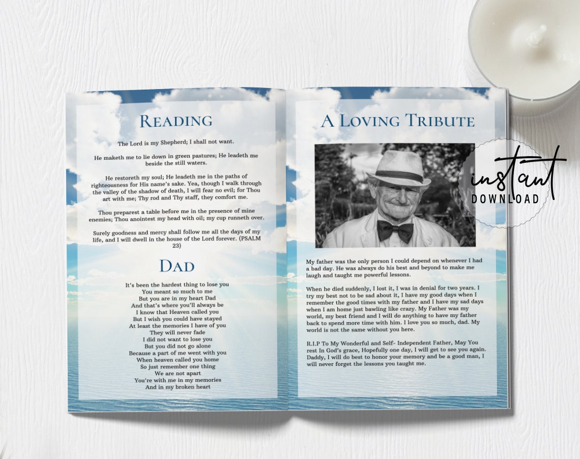 8 Page Funeral Program Template Editable Funeral Program - Etsy