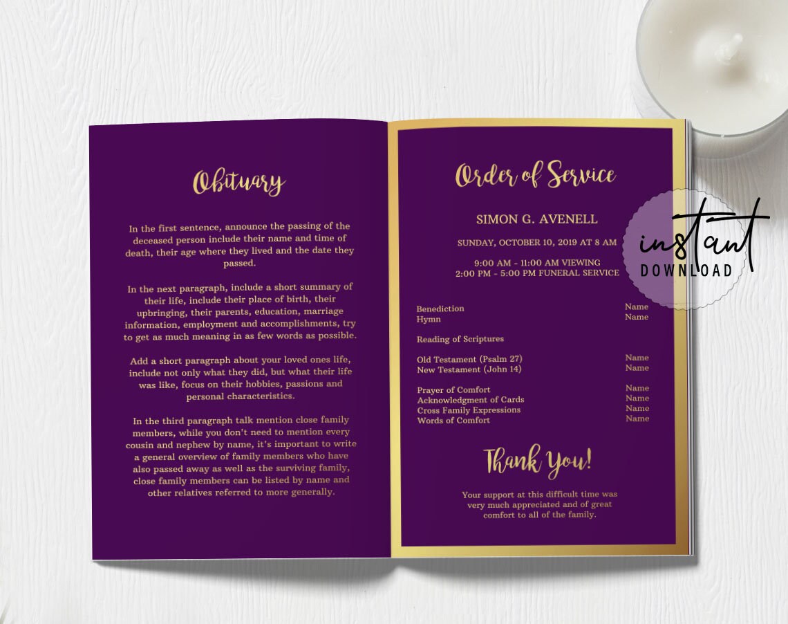 4 Page Funeral Program Template Editable Funeral Program - Etsy