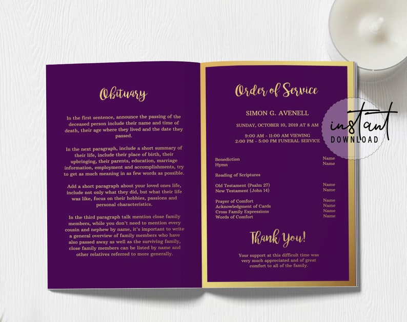 4 Page Funeral Program Template Editable Funeral Program - Etsy