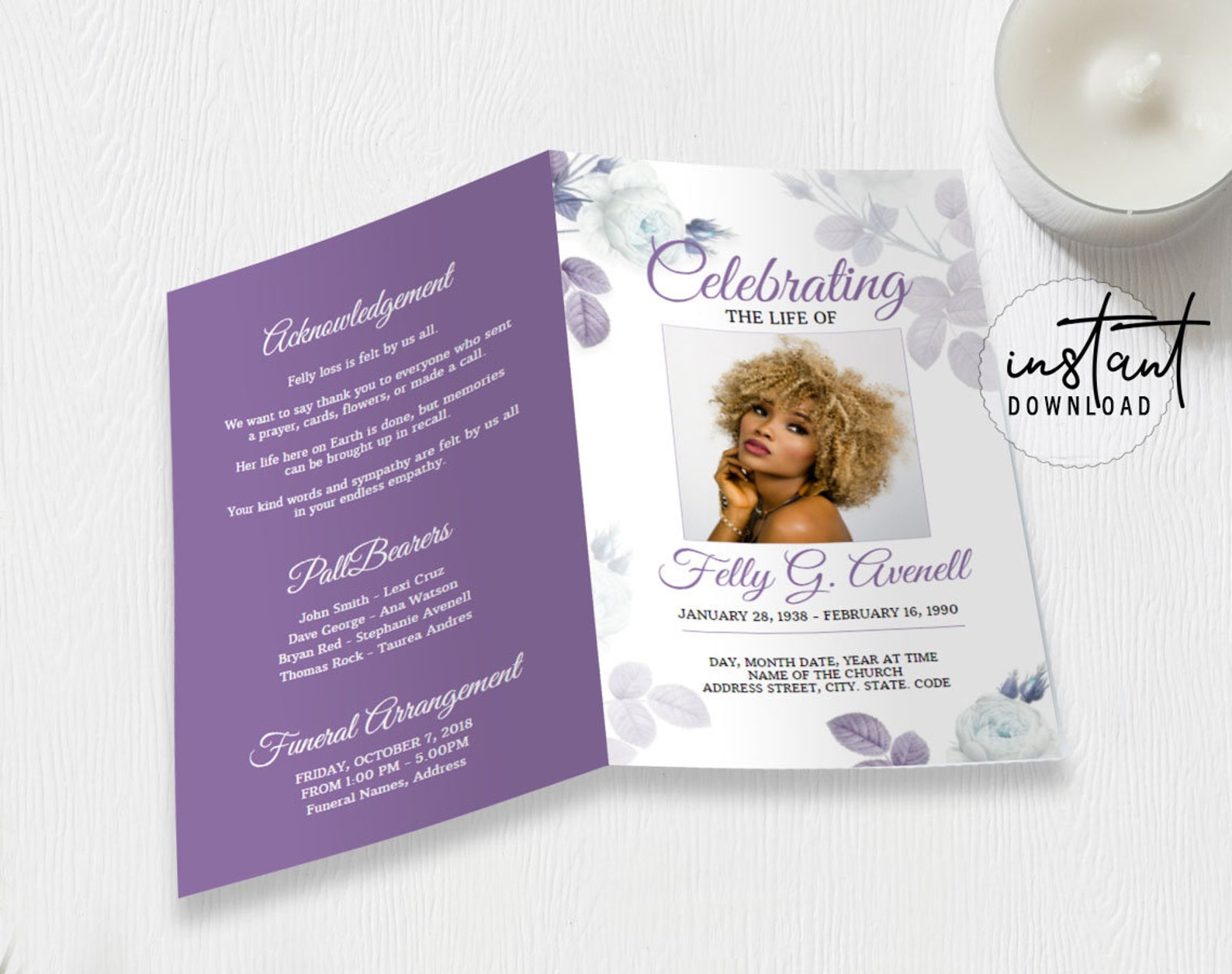 4 Page Funeral Program Template Editable Funeral Program - Etsy