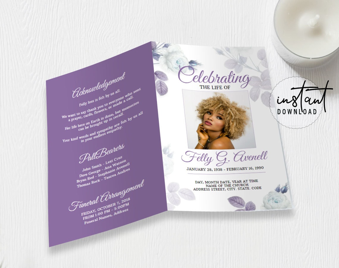 4 Page Funeral Program Template Editable Funeral Program - Etsy