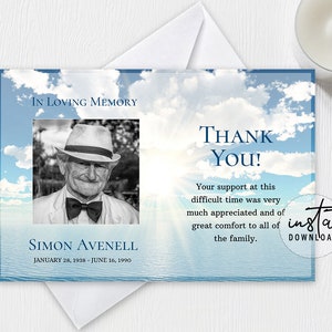 Funeral Thank You Cards, Memorial Thank You Cards, Blue Sky Water ...
