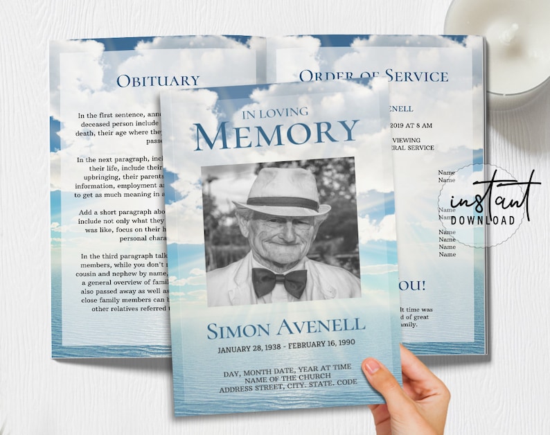 4 Page Funeral Program Template Editable Funeral Program - Etsy