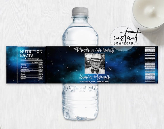 Funeral Water Bottle Label Memorial Water Bottle Blue Galaxy - Etsy