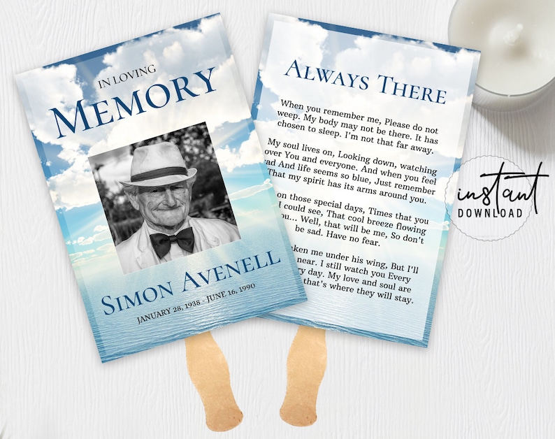 Funeral Program Fan Funeral Fans Template Blue Sky Water - Etsy