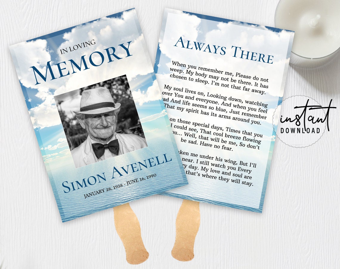 Funeral Program Fan Funeral Fans Template Blue Sky Water - Etsy