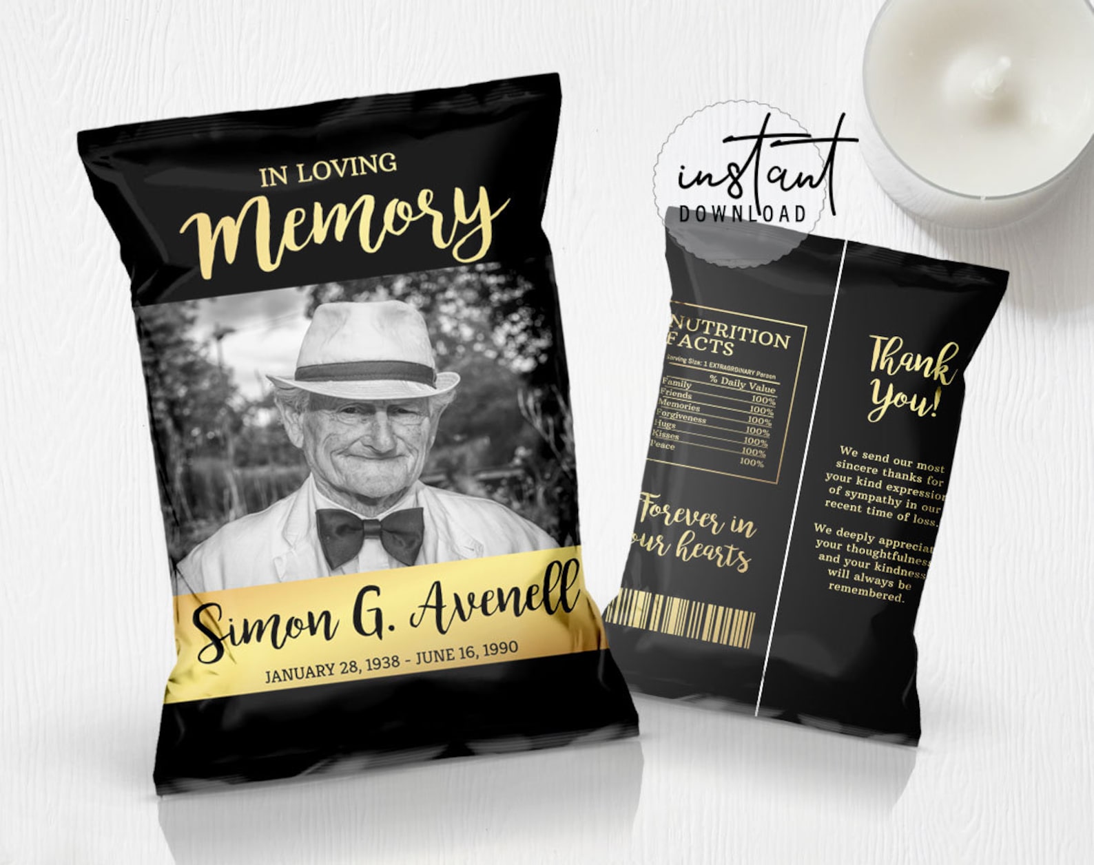 Funeral Chip Bag Label Memorial Chip Bag Black and Gold - Etsy