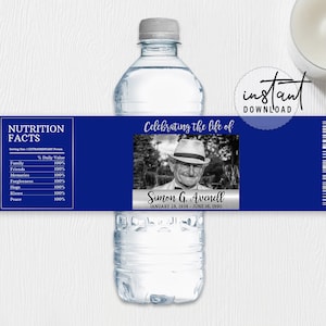 Funeral Water Bottle Label, Memorial Water Bottle, Blue and Silver ...