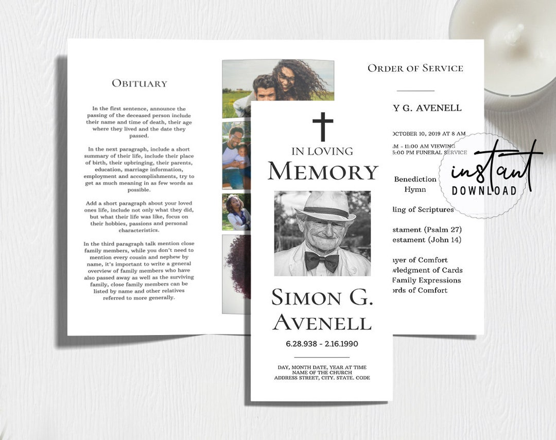 Trifold Funeral Program Template, Tri-fold Brochure, Minimalist Funeral ...