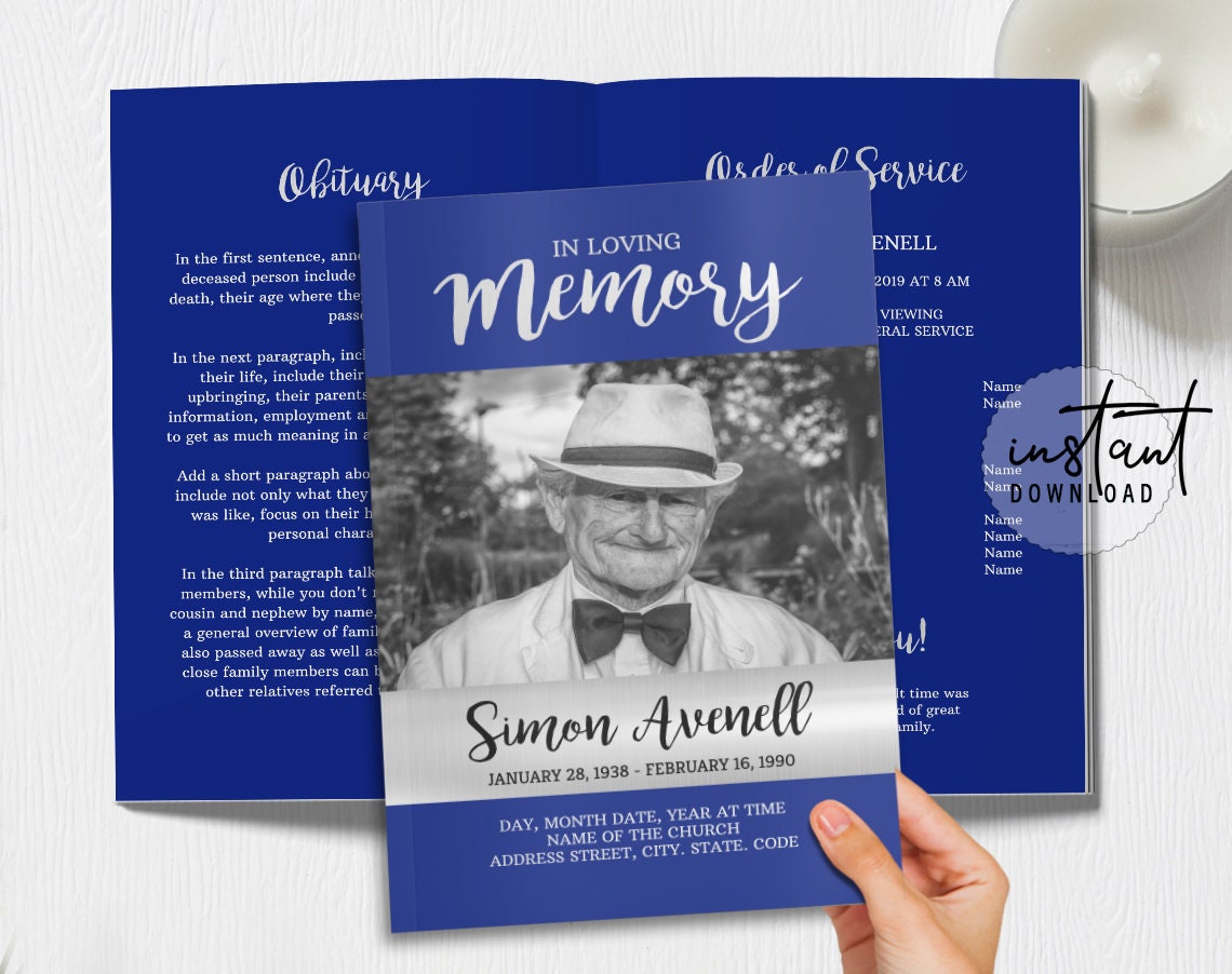 4 Page Funeral Program Template, Editable Funeral Program, Obituary ...