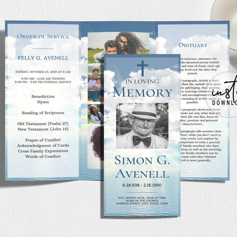 Blue Funeral Template - Etsy