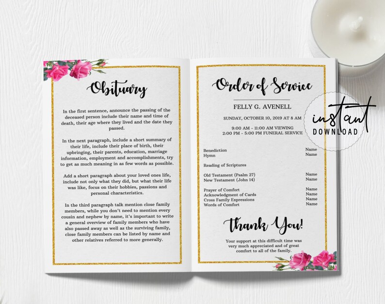 4 Page Funeral Program Template Editable Funeral Program - Etsy