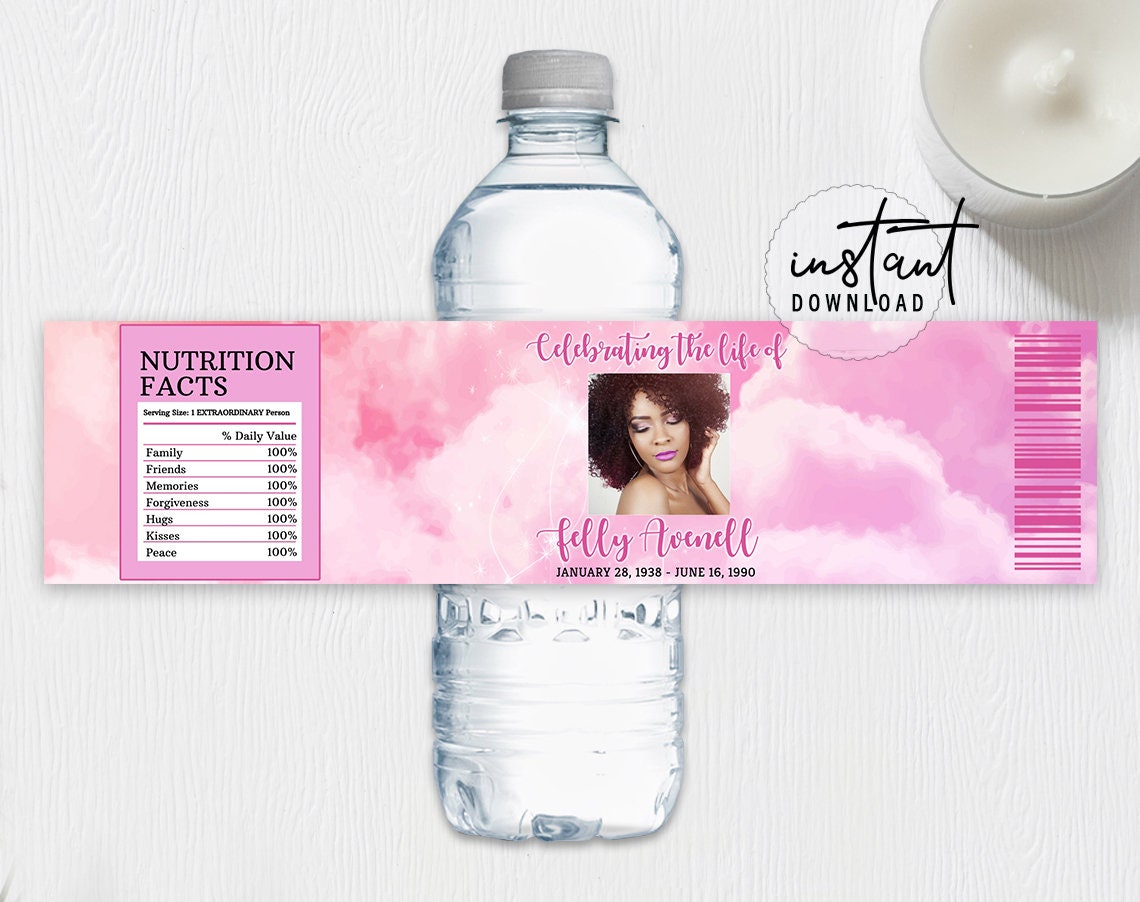 Funeral Water Bottle Label Memorial Water Bottle Pink Clouds - Etsy
