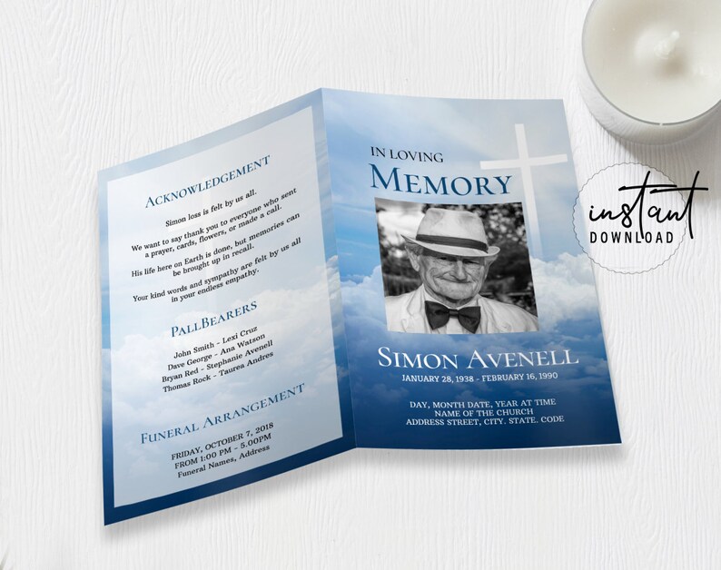 4 Page Funeral Program Template Editable Funeral Program - Etsy