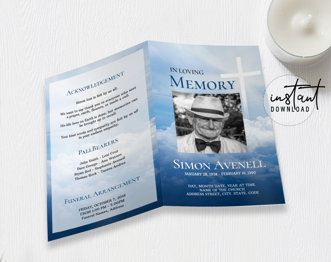 4 Page Funeral Program Template Editable Funeral Program - Etsy