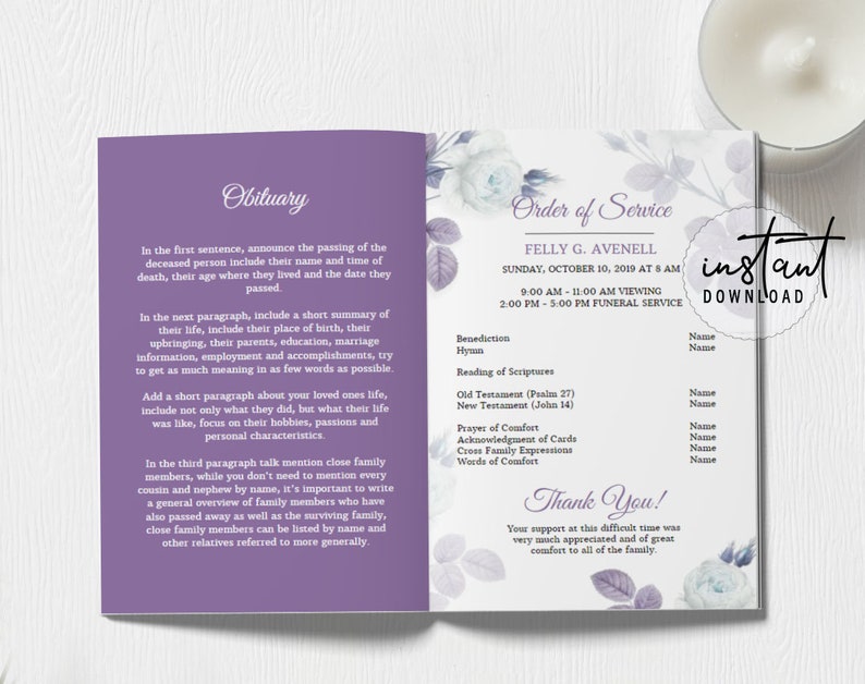 4 Page Funeral Program Template Editable Funeral Program - Etsy