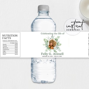 Funeral Water Bottle Label, Memorial Water Bottle, Green Leaves Funeral ...