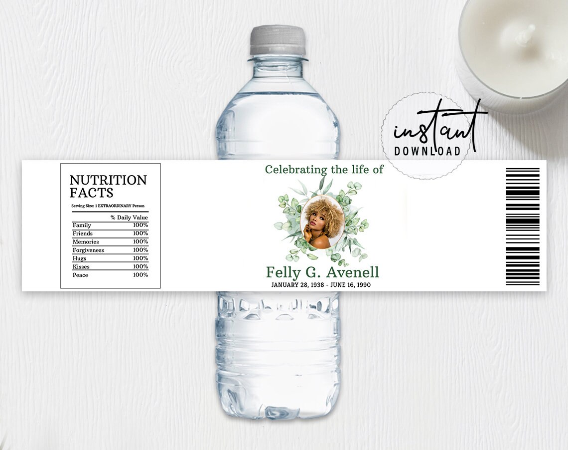 Funeral Water Bottle Label Memorial Water Bottle Green - Etsy