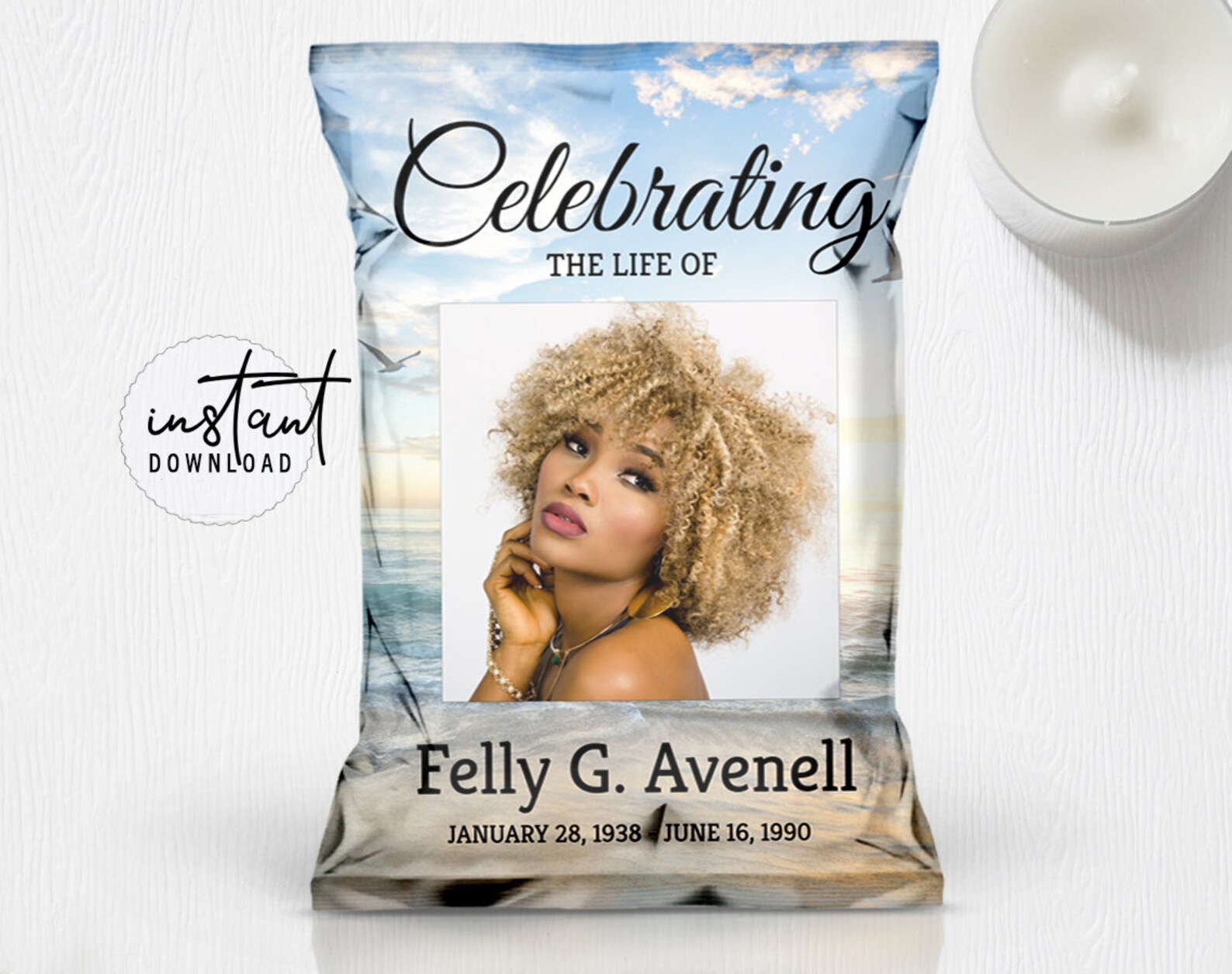 Funeral Chip Bag Label, Memorial Chip Bag, Ocean Theme Funeral Program ...