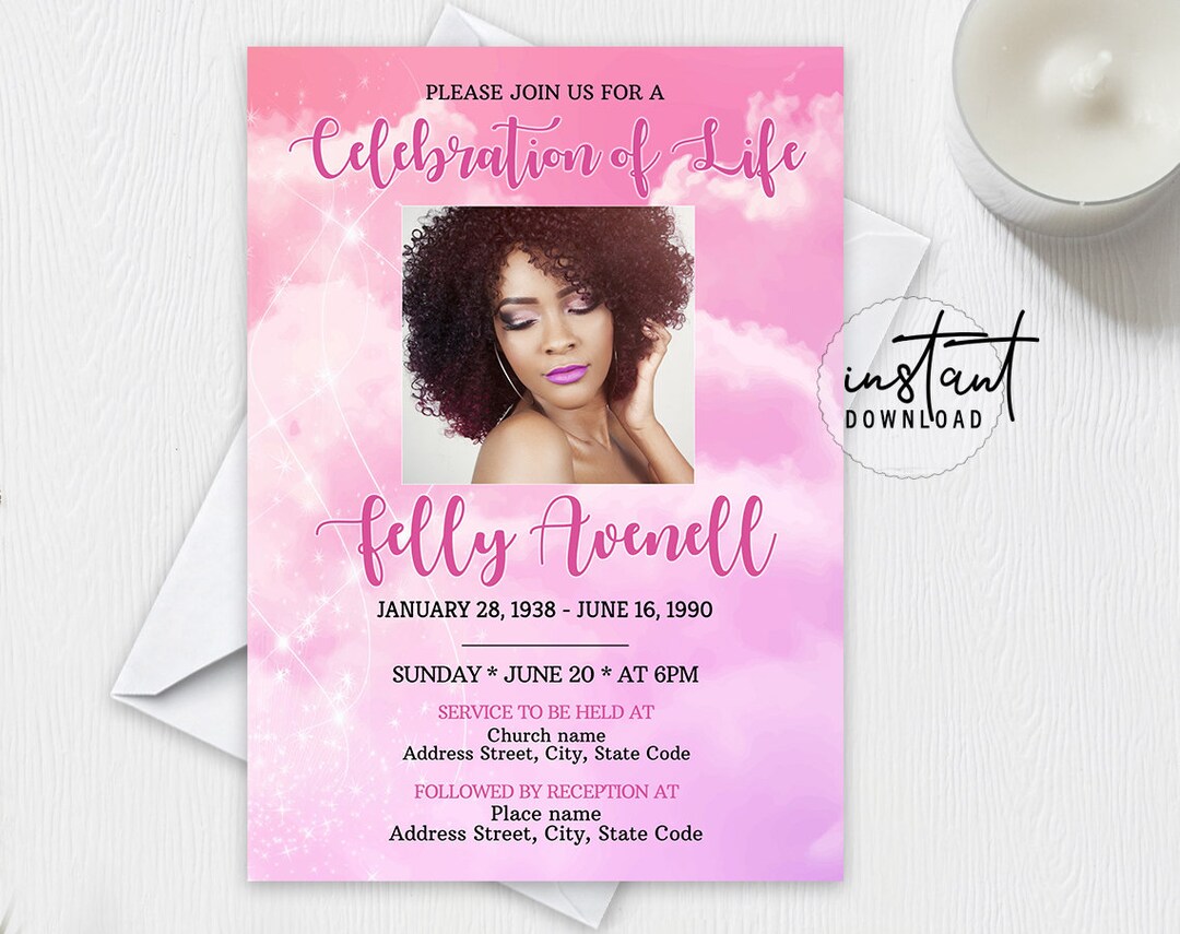 Editable Funeral Invitation Template, Celebration of Life, Obituary ...