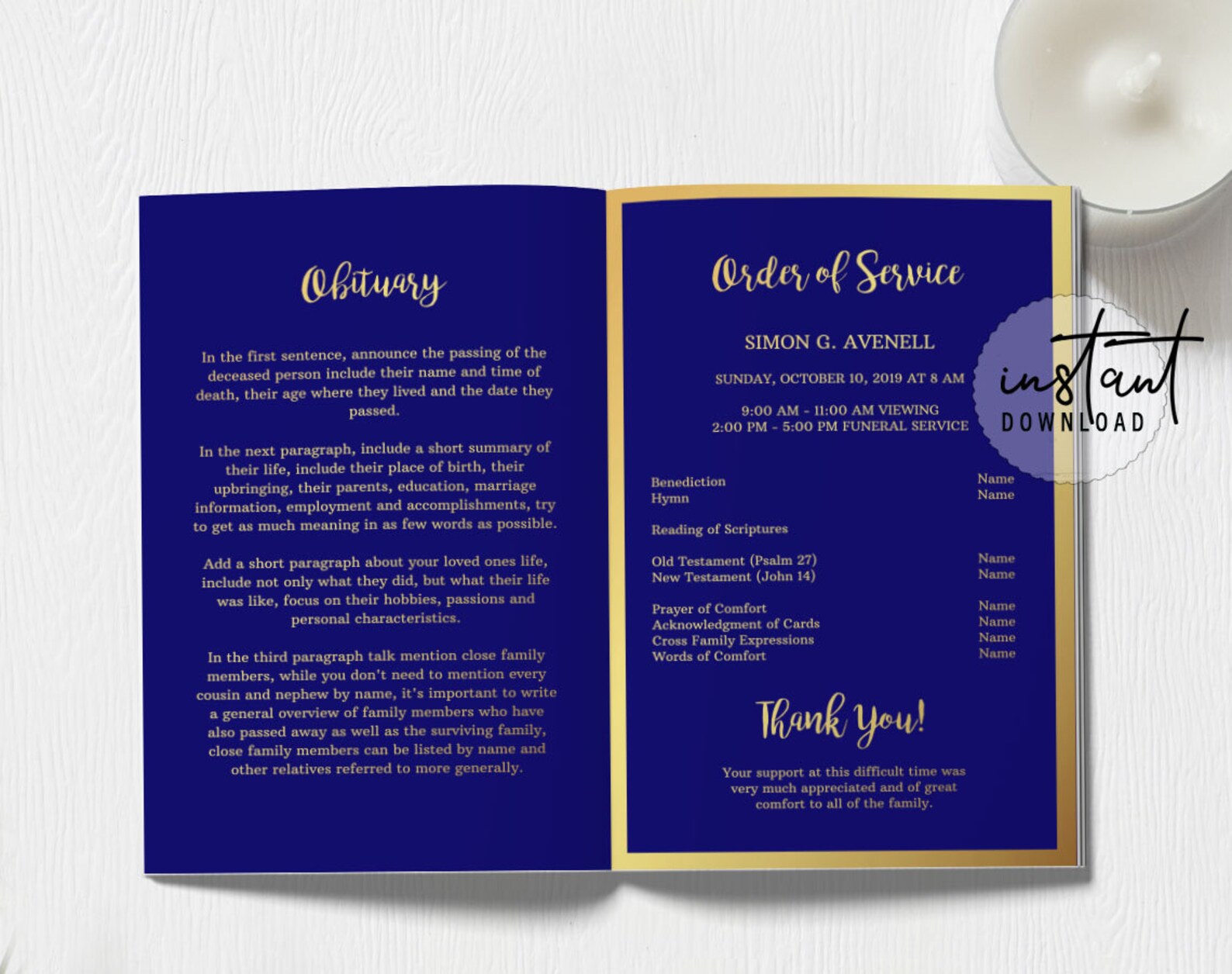 4 Page Funeral Program Template Editable Funeral Program - Etsy