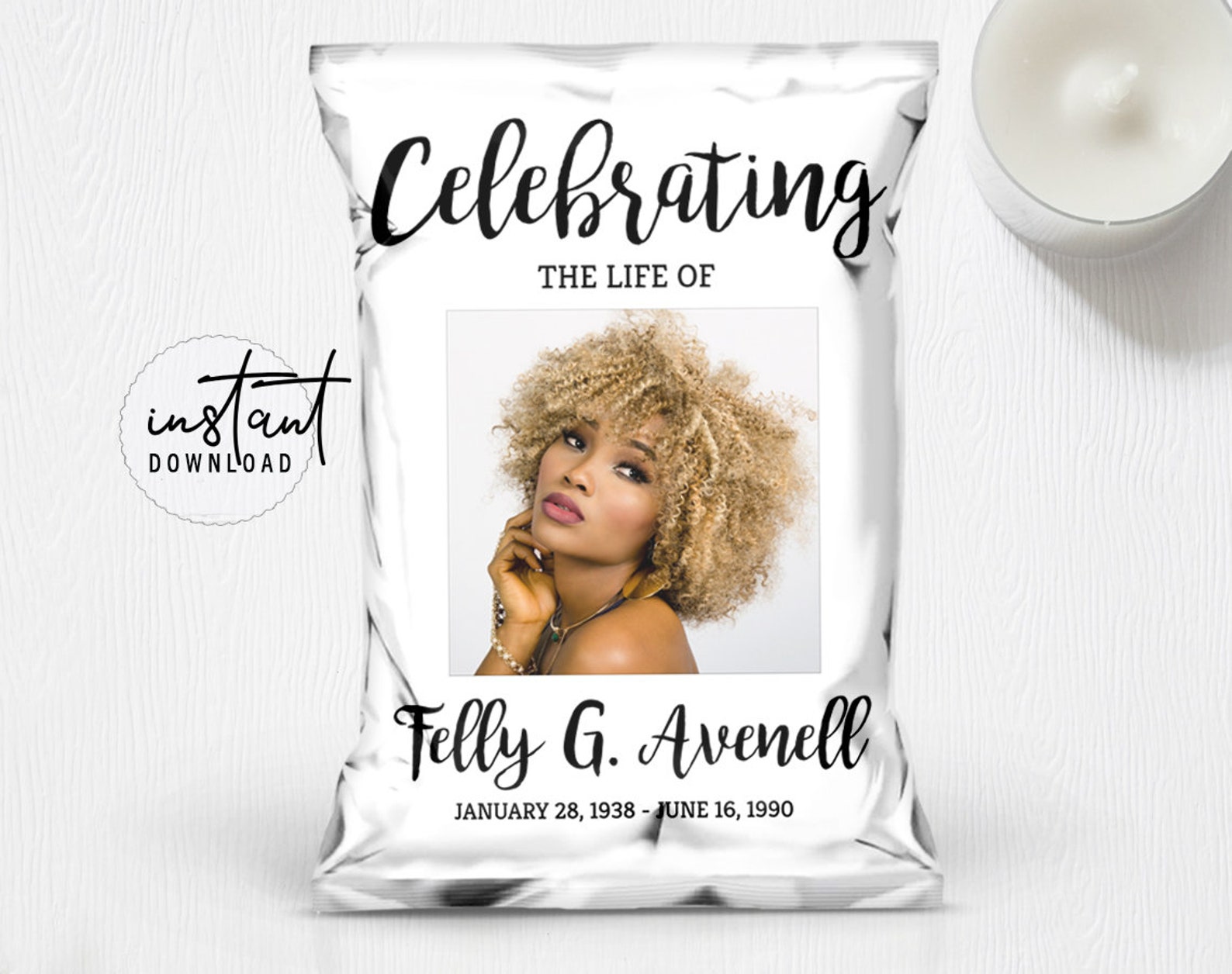 Funeral Chip Bag Label, Memorial Chip Bag, Minimalist Funeral Theme ...