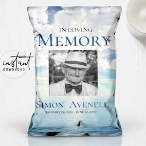 Funeral Chip Bag Label, Memorial Chip Bag, Blue Sky Water Funeral Theme ...