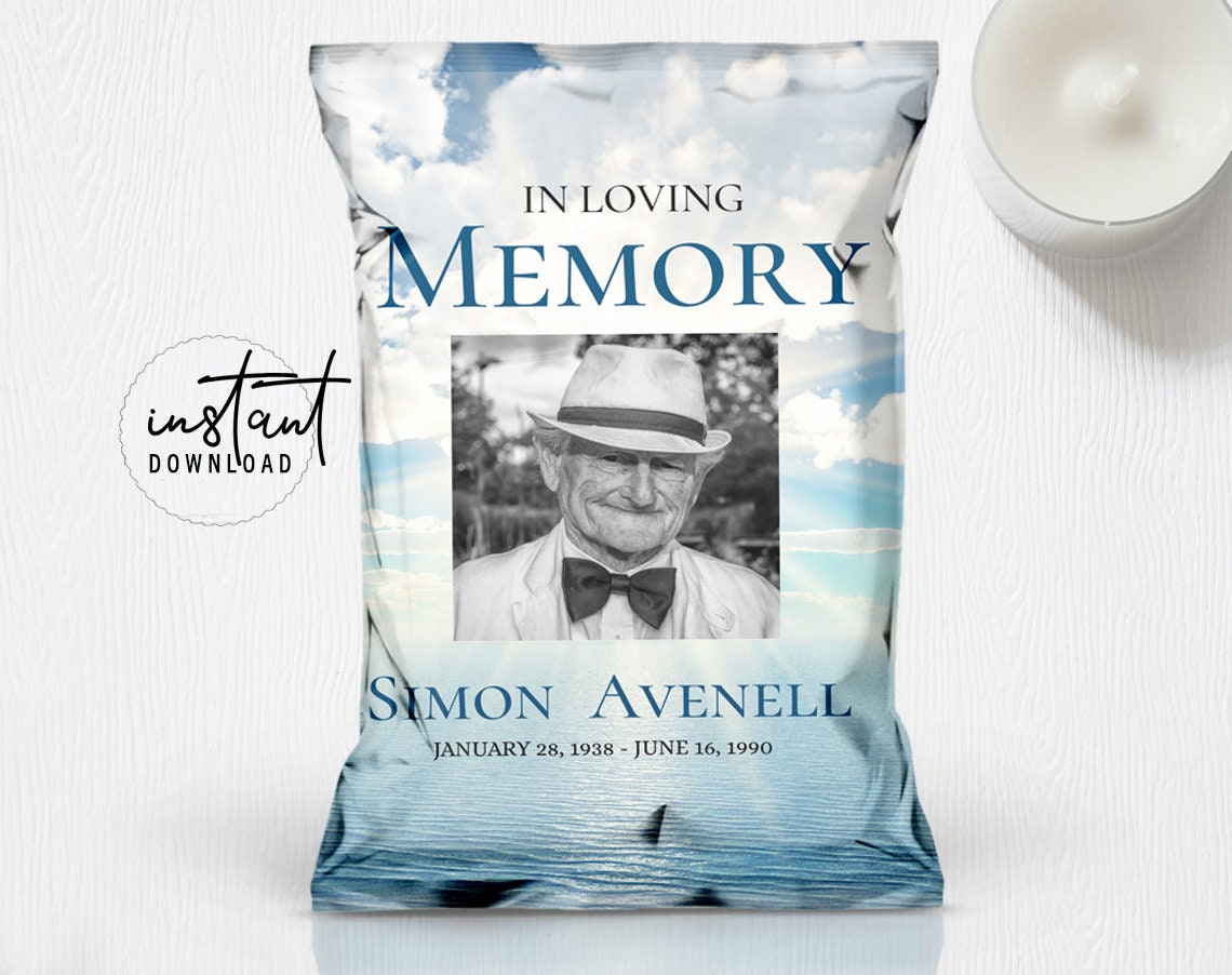 Funeral Chip Bag Label Memorial Chip Bag Blue Sky Water - Etsy