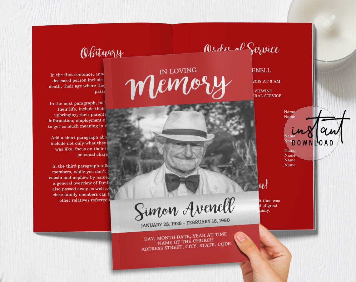 4 Page Funeral Program Template Editable Funeral Program - Etsy